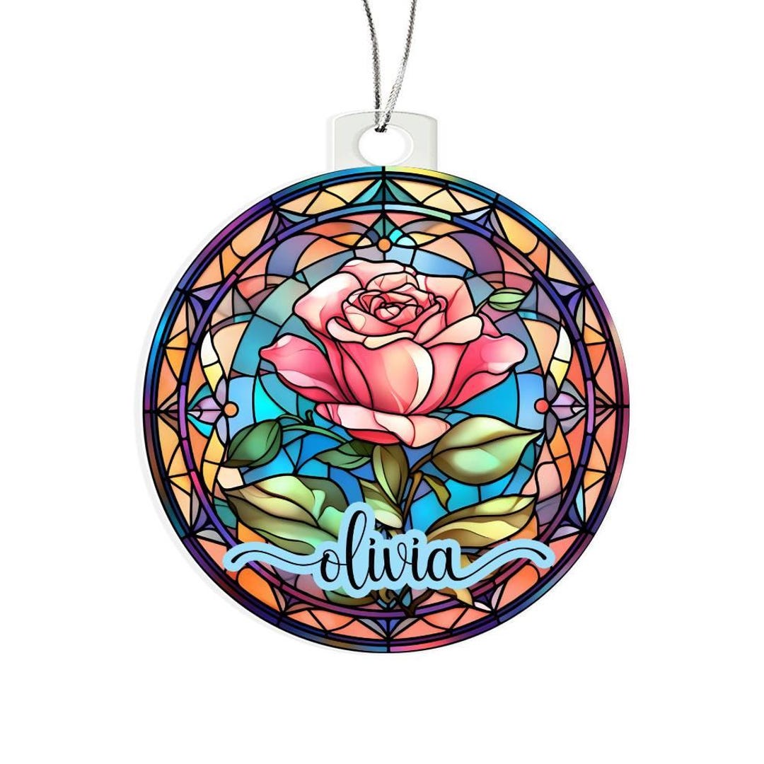 Custom Birth Flower Ornament, Acrylic Birth Month Flower Glass Ornament ...