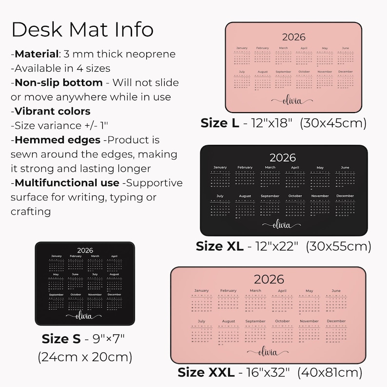 Personalized 2026 Calendar Desk Mat, Custom Name Mouse Pad Large ...