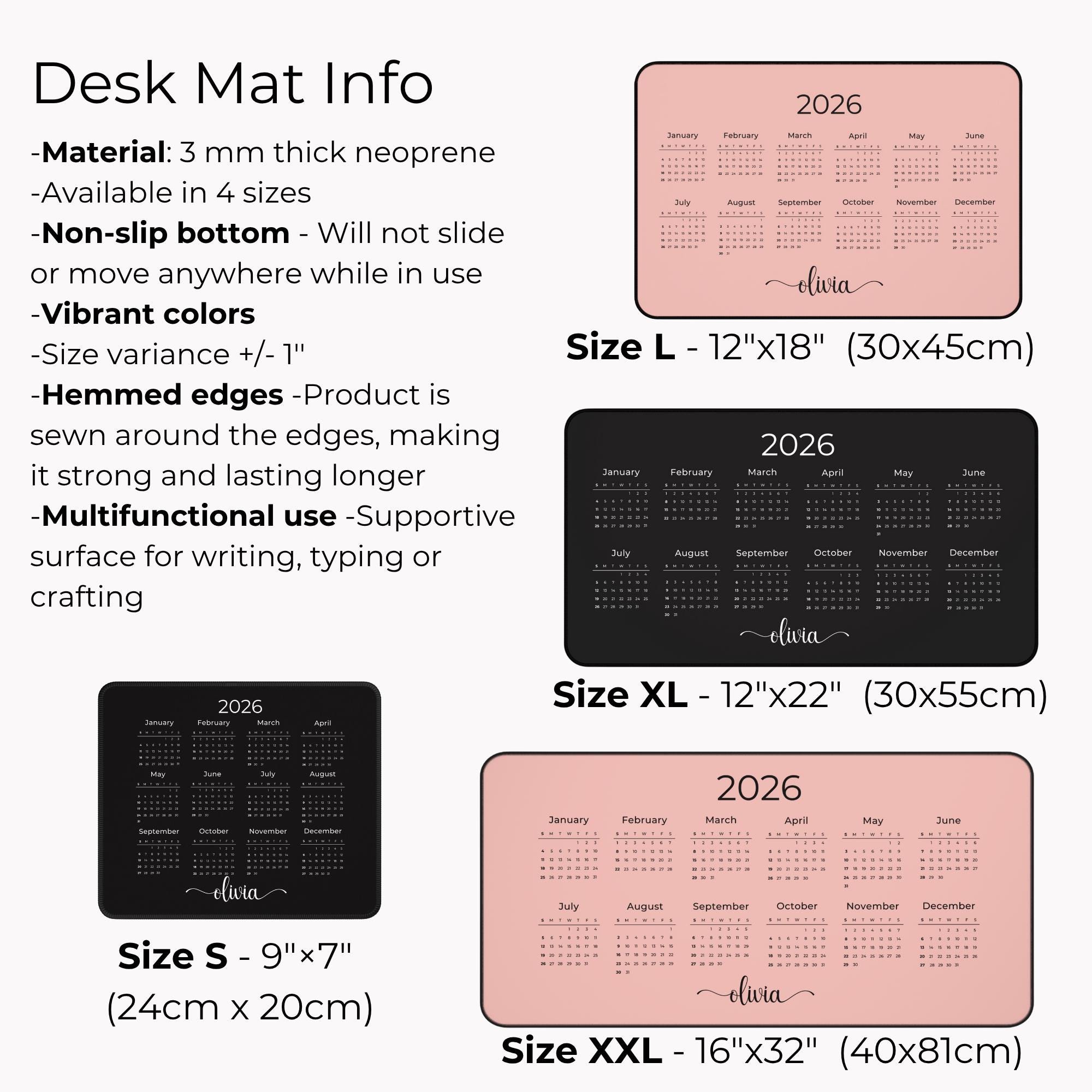 Personalized 2026 Calendar Desk Mat, Custom Name Mouse Pad Large ...