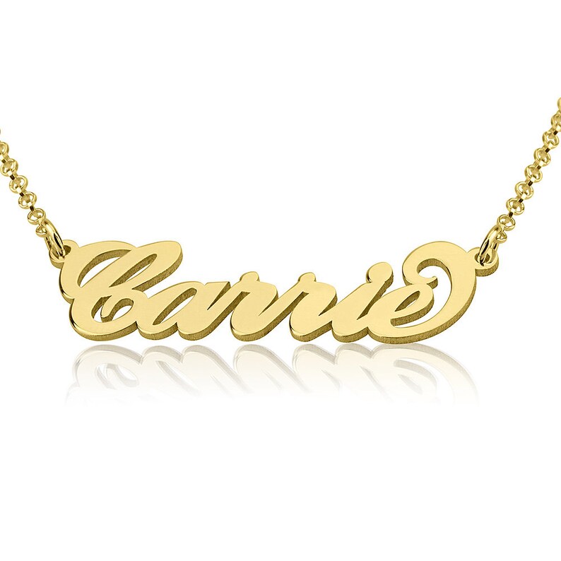 Solid Gold Carrie Style Name Necklace Any Name You Wish Etsy