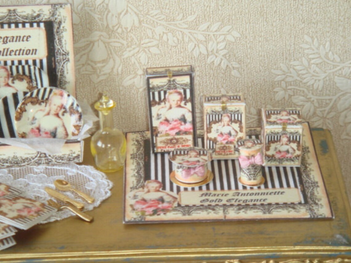 GOLD ELEGANCE Collection-vintage Toiletry Set of Boxes for Dollhouses ...
