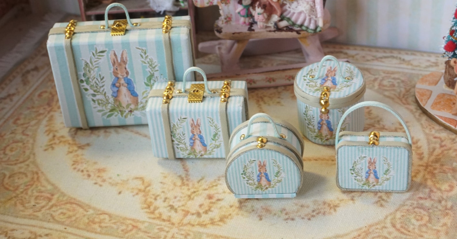 New**dollhouse Soft Blue Children Suitcase Set.three Miniature Luggage ...