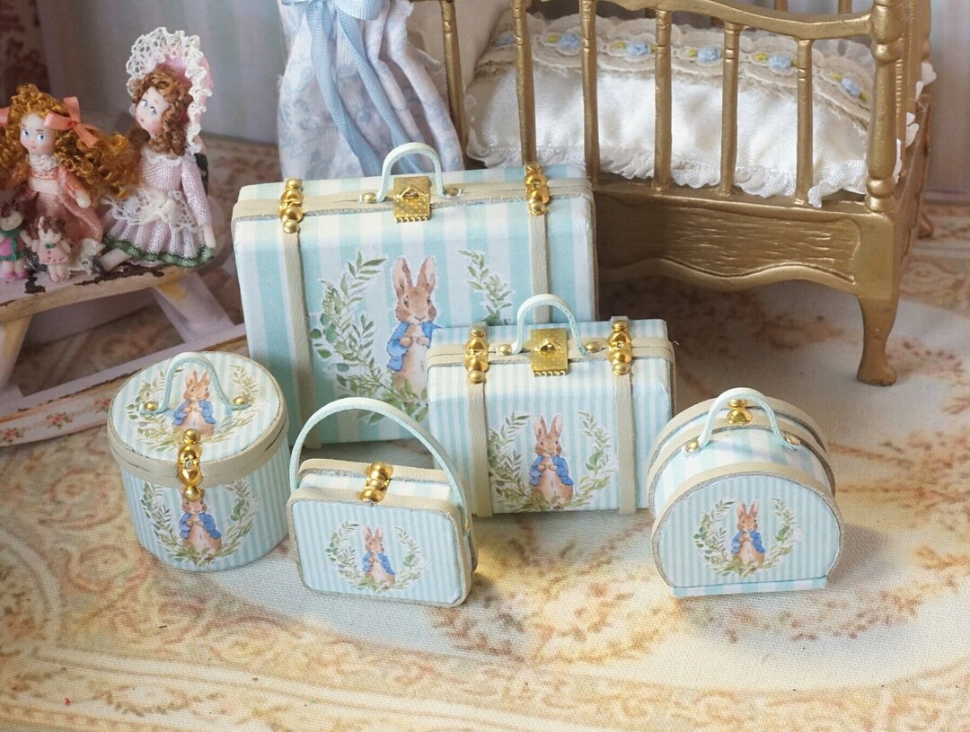 Newdollhouse Soft Blue Children Suitcase Set.three Miniature Luggage ...