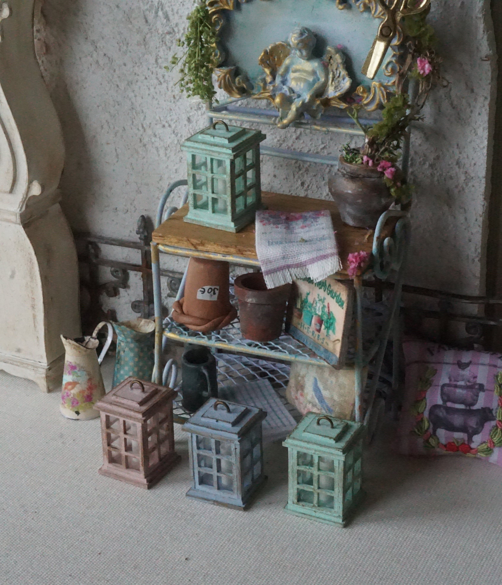 Dolls 1:12 Miniature lattern mini decor dollhouse Brocante style decor ...