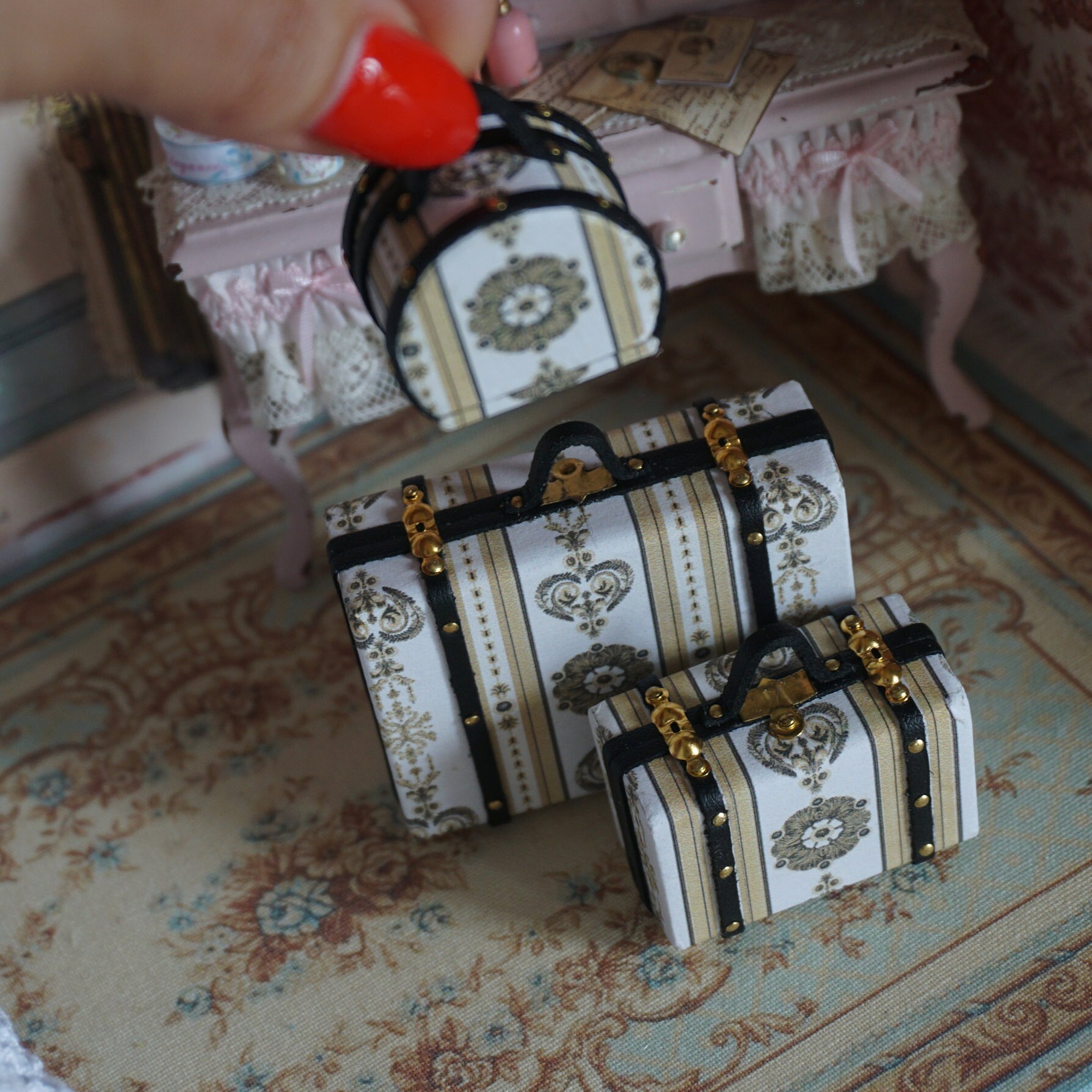 NEWDollhouse Miniature deluxe suitcase set. Three Miniature | Etsy