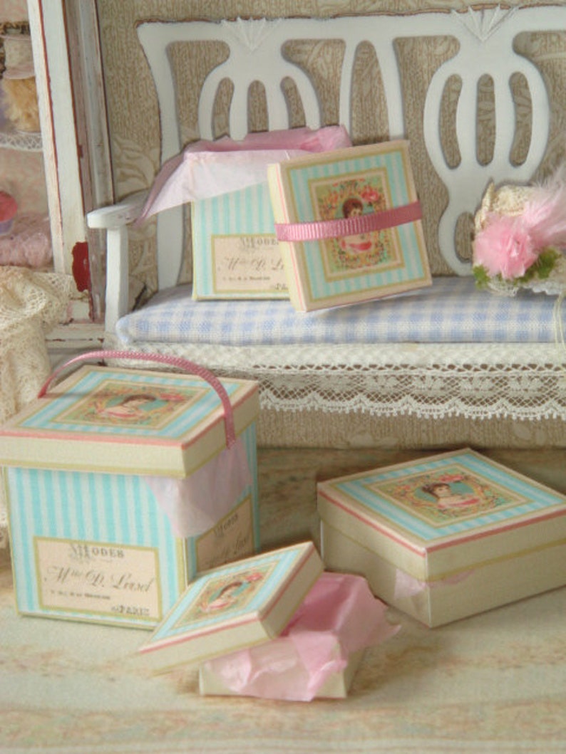 New**set of Four Shabby French Fashion Ladies Boxes for Dollhouses. 1: ...