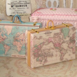 Shabby Vintage World Map Suitcases for Dollhouses. 1:12 Miniature ...