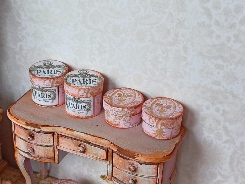 New***dollhouse Shabby Paris Hat Boxes. 1:12 Miniature Romantic Boxes ...