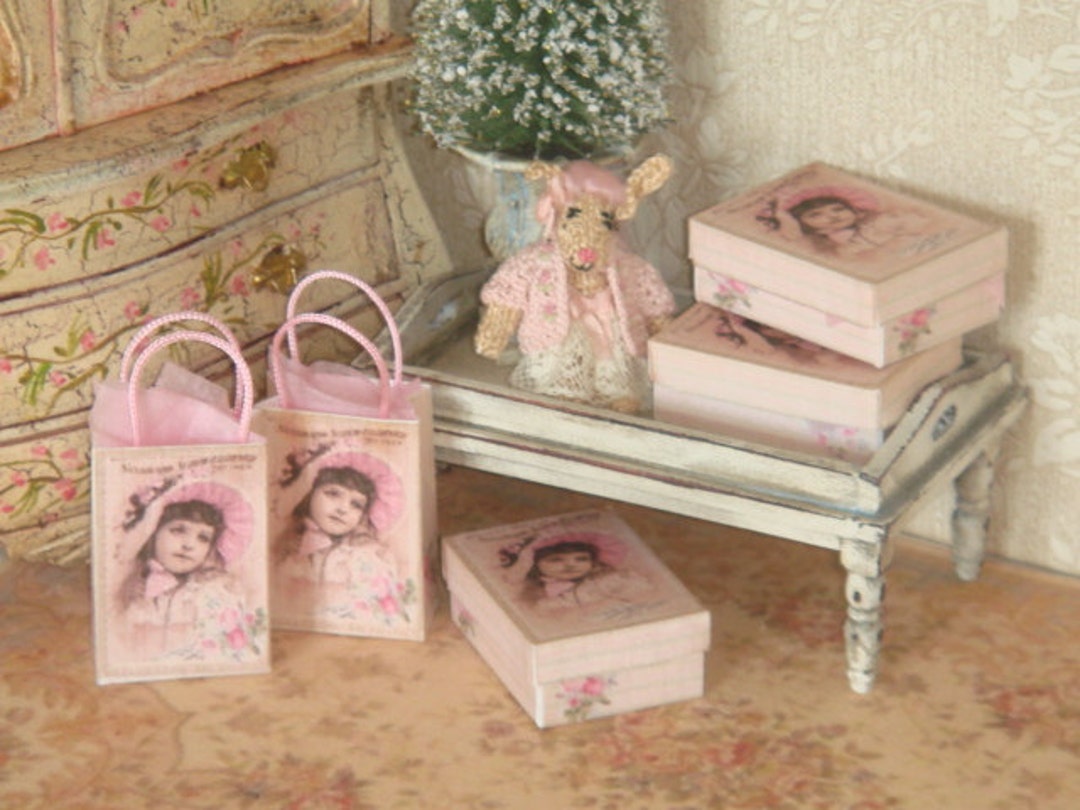 Dollhouse Assambled Pink Girl Boxes & Bags. 1:12 Miniature Bags for ...