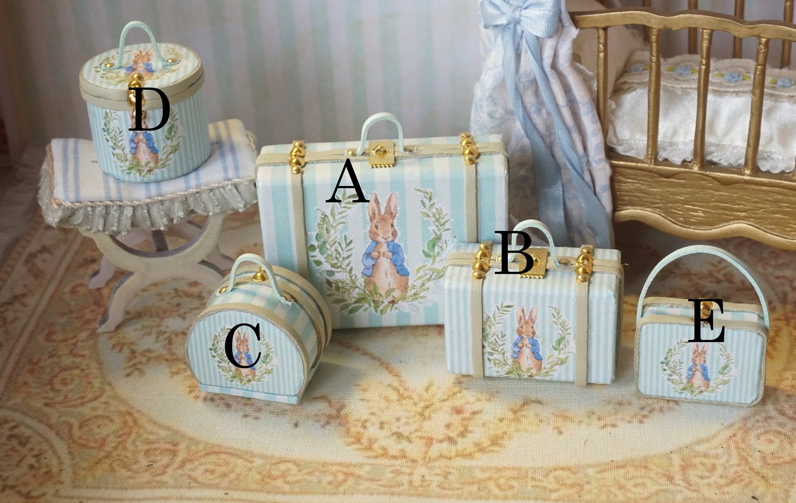 New**dollhouse Soft Blue Children Suitcase Set.three Miniature Luggage ...