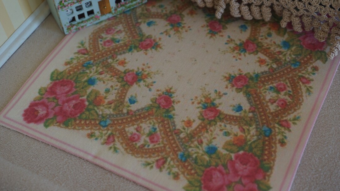 New**dollhouse Roses Square Rug. 1:12 Miniature Aubusson Rugs and ...