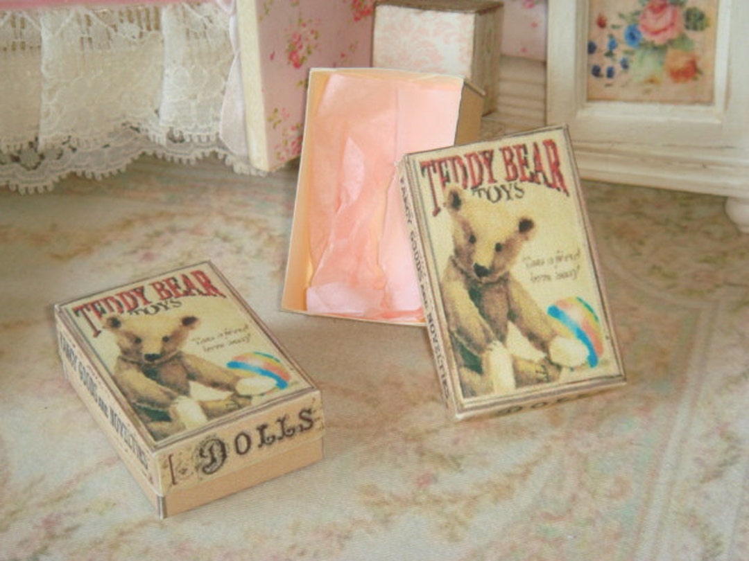 Dollhouse Vintage Teddy Bear Gift Box . 1:12 Miniature Children Toys ...