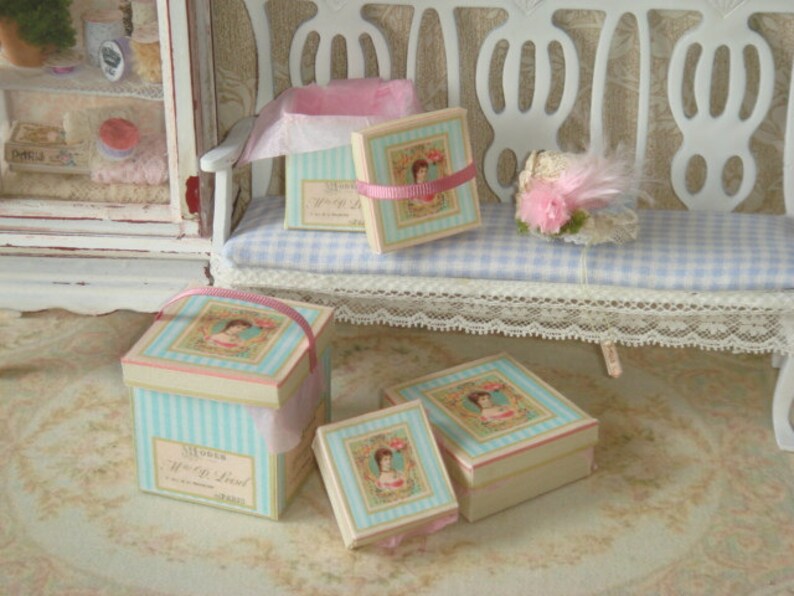 New**set of Four Shabby French Fashion Ladies Boxes for Dollhouses. 1: ...