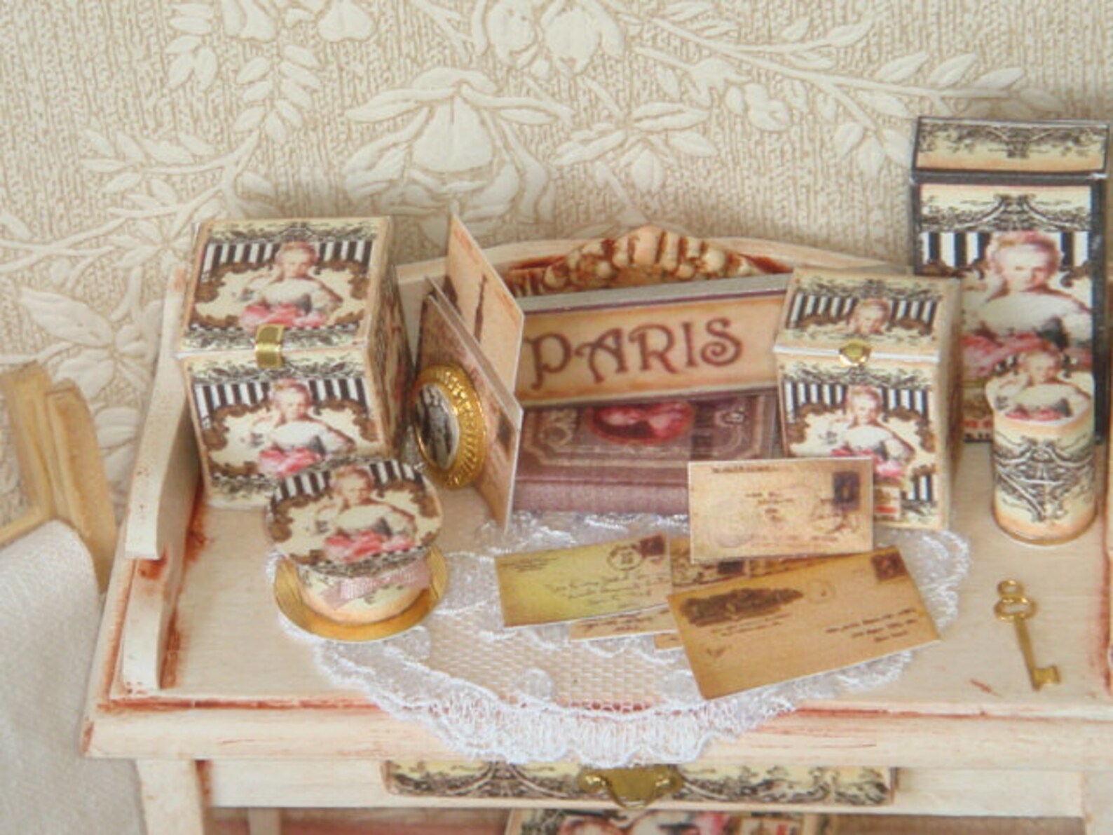 GOLD ELEGANCE Collection-vintage Toiletry Set of Boxes for Dollhouses ...