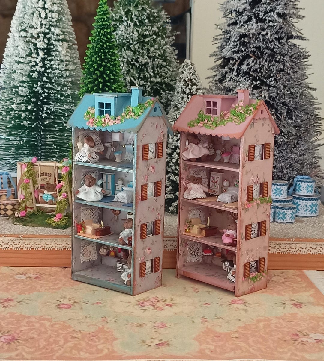 Ooak-dollhouse Mini Teddy Toy Shelf House 1:12 Miniature Baby Toy Shelf ...