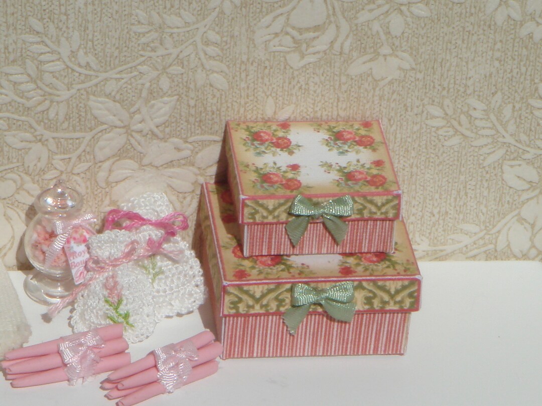 NEW** Two Shabby Storage Boxes. 1:12 Miniature Assambled Openable ...