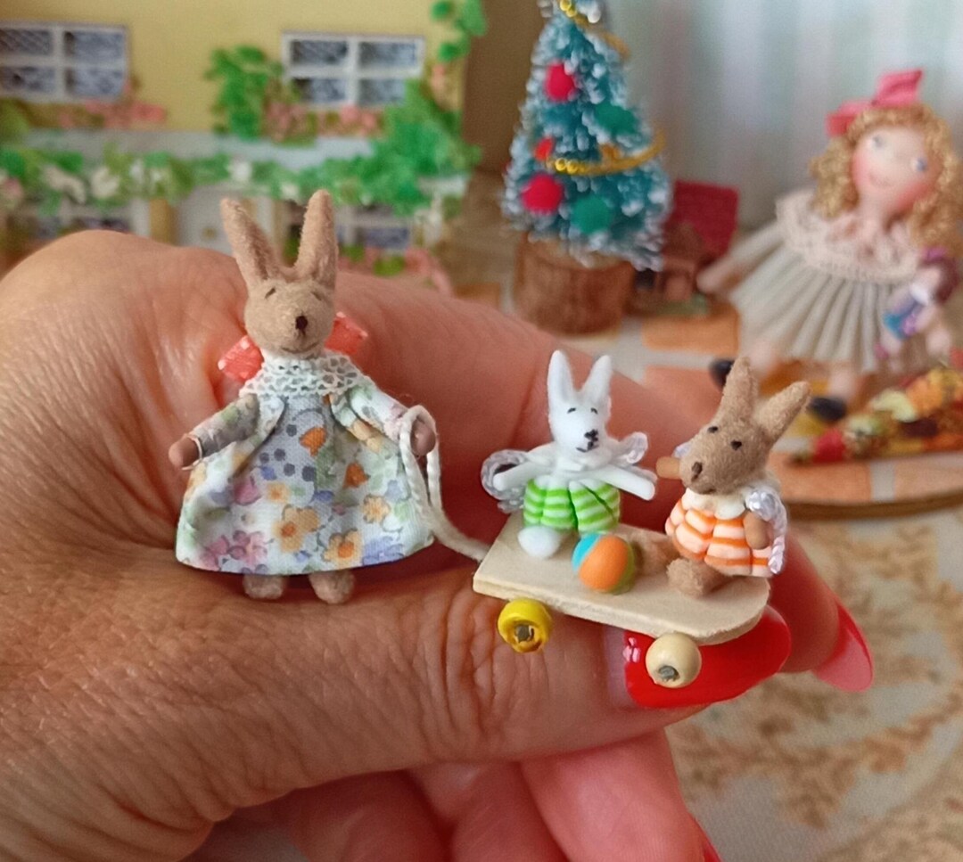 Newdollhouse Rabbit Toy With Pull Toy 1:12 Miniature Children Toys for ...