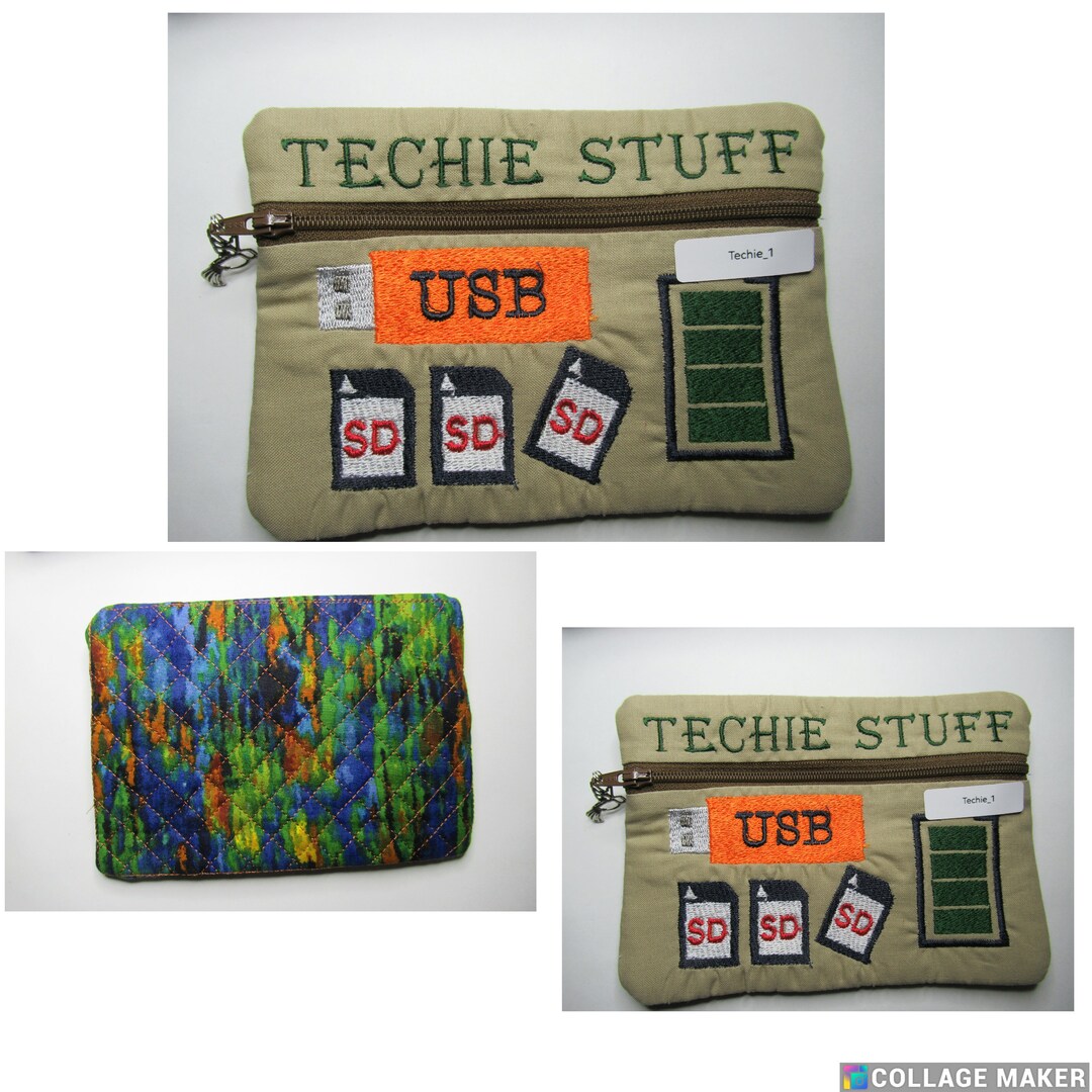Techie Stuff Embroidered Pouchmultiple Colors Available - Etsy