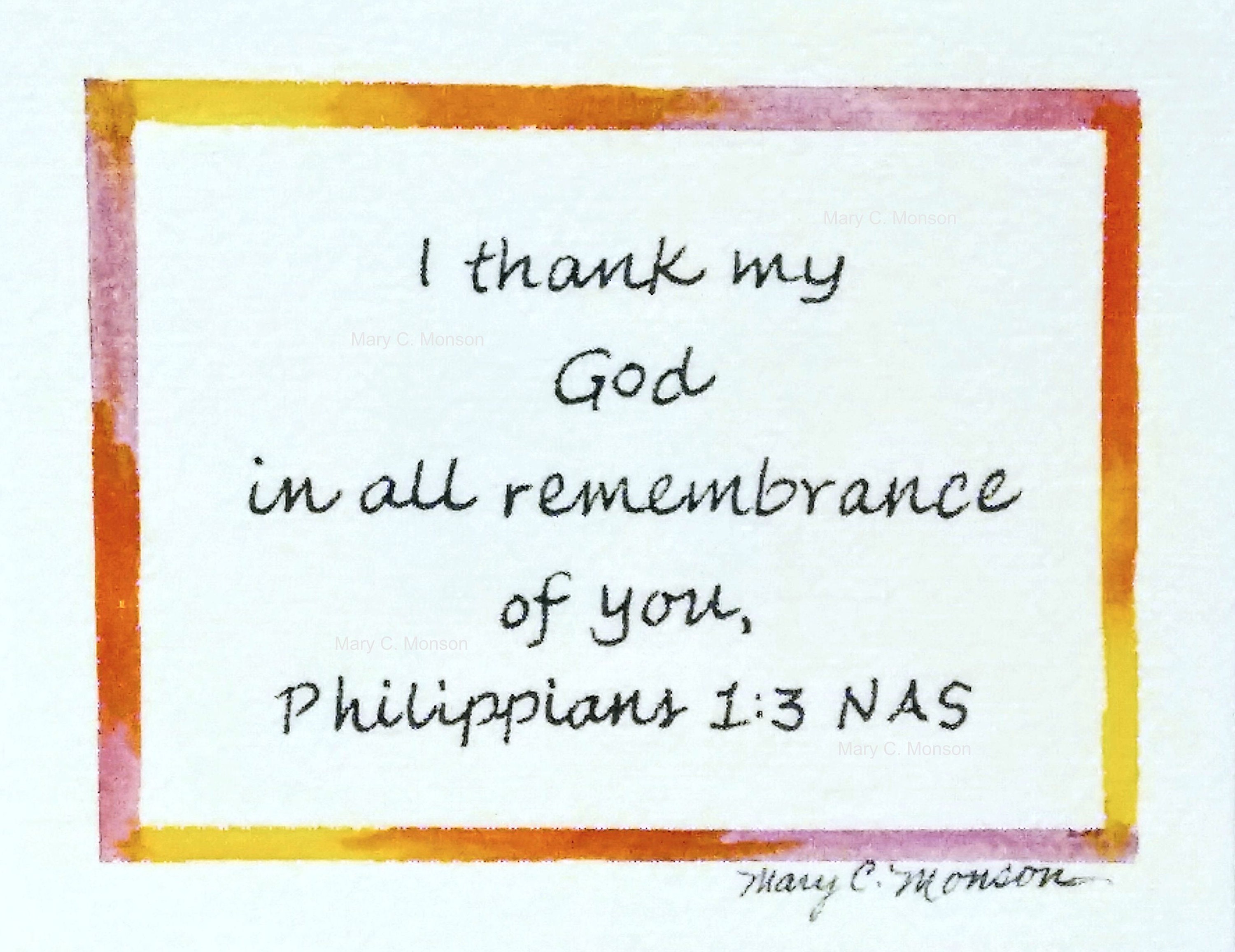 Scripture Card - Philippians 1:3 Original Hand-painted, Signed. Free Shipping - Etsy