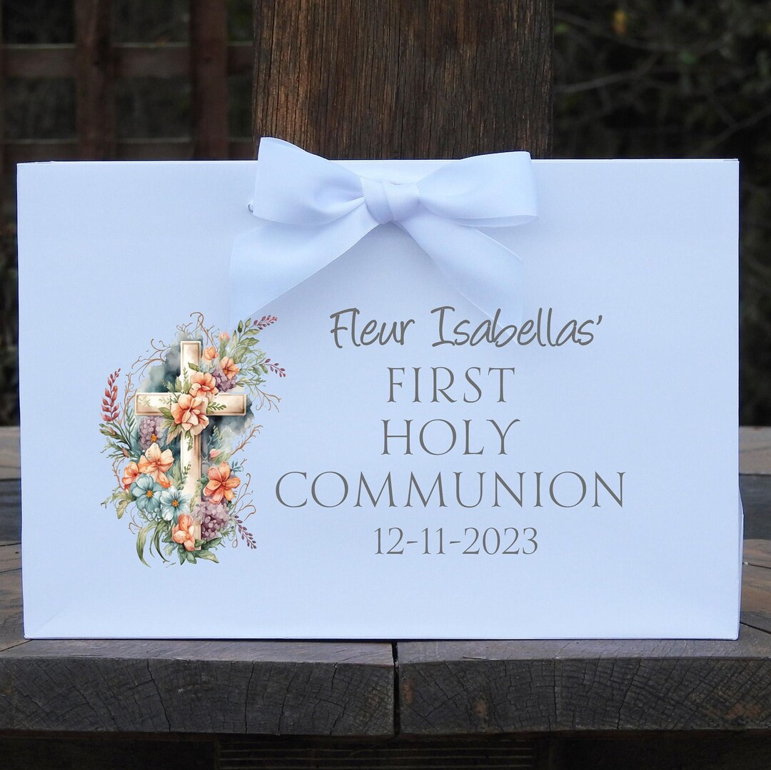 First Holy Communion Gift Bag, Personalised Gift Bag, Ribbon, Tissue ...