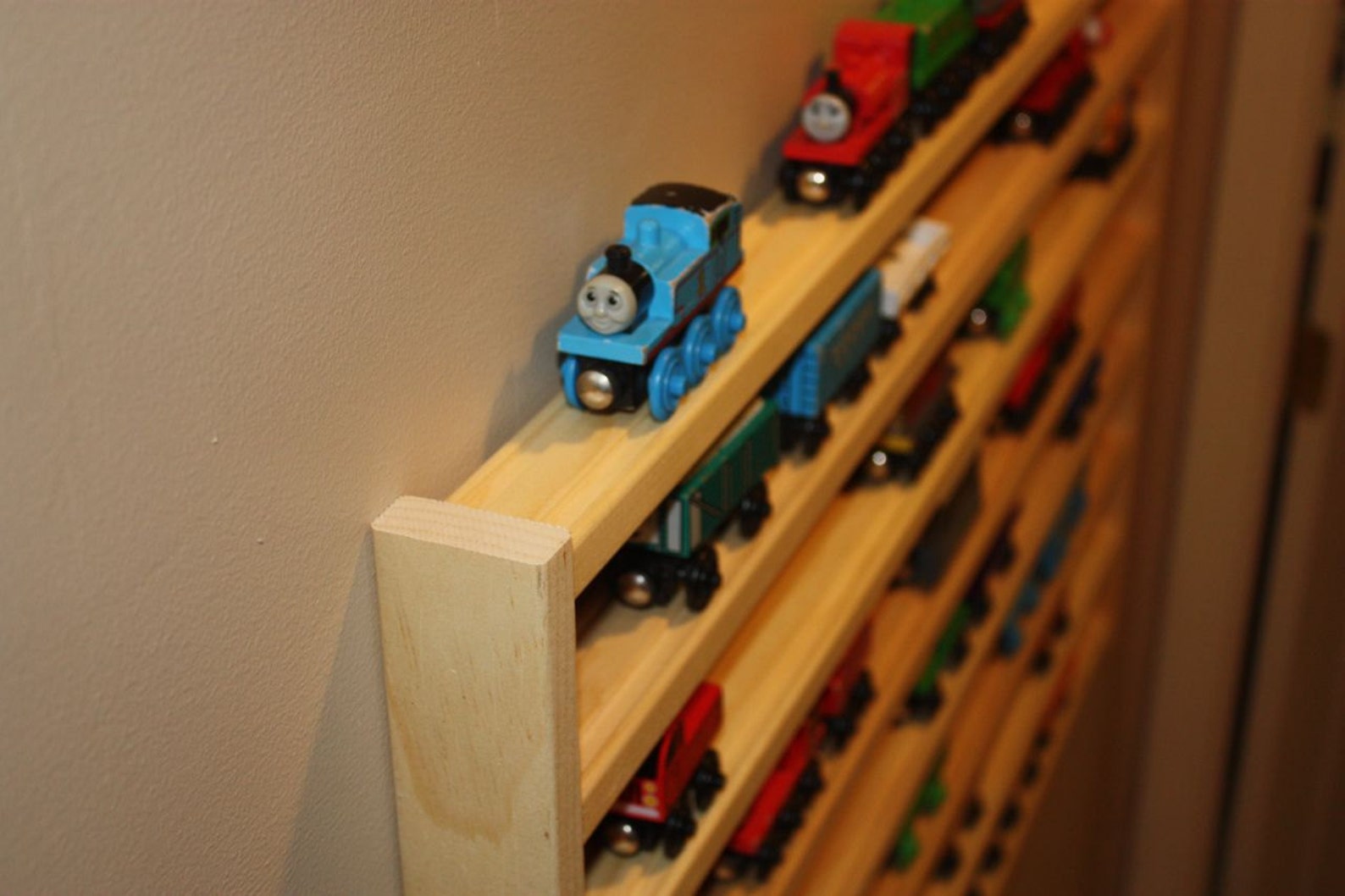 Train Rack Mega Thomas the Tank Wooden Train Display and Storage Wall ...