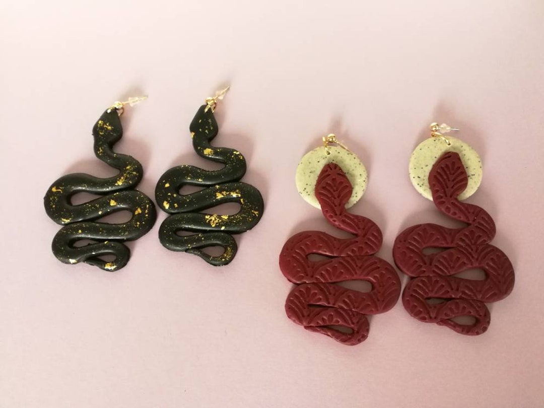 Black Gold Stud Polymer Clay Snake Earrings Snake Earrings - Etsy