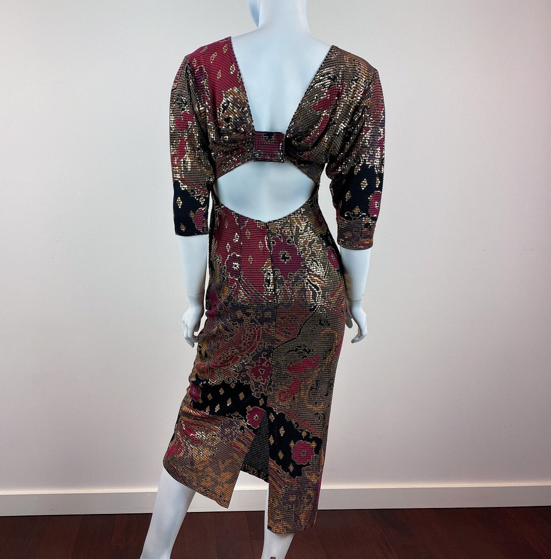 1980s METALLIC MOSAIC Dress, Vintage Floral 80s BAROQUE, Janine Style ...