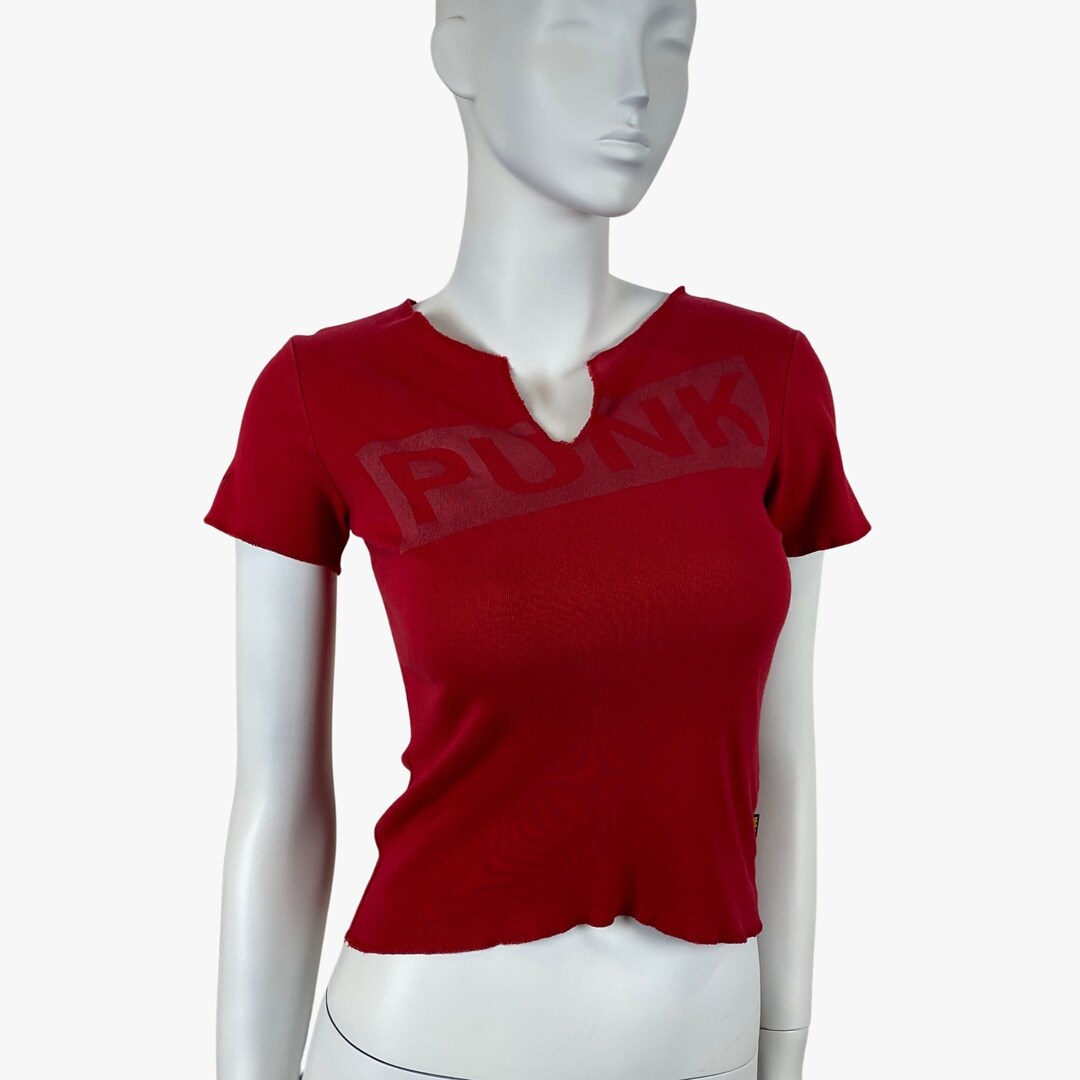1990s Todd Oldham T-shirt, 90s Graphic Baby Tee, Punk Rock Red Tee ...