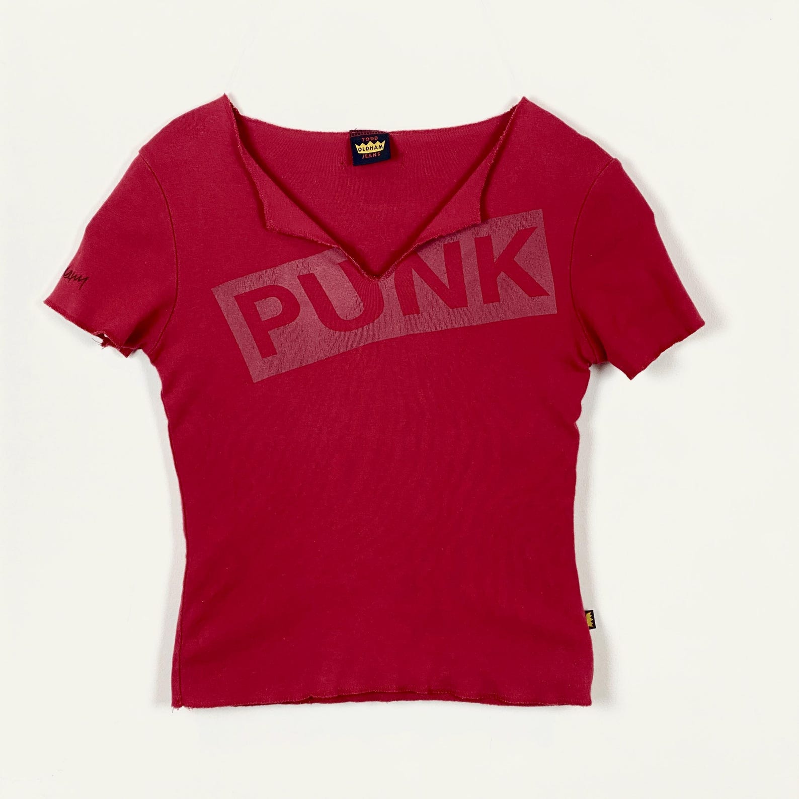 1990s Todd Oldham T-shirt, 90s Graphic Baby Tee, Punk Rock Red Tee ...
