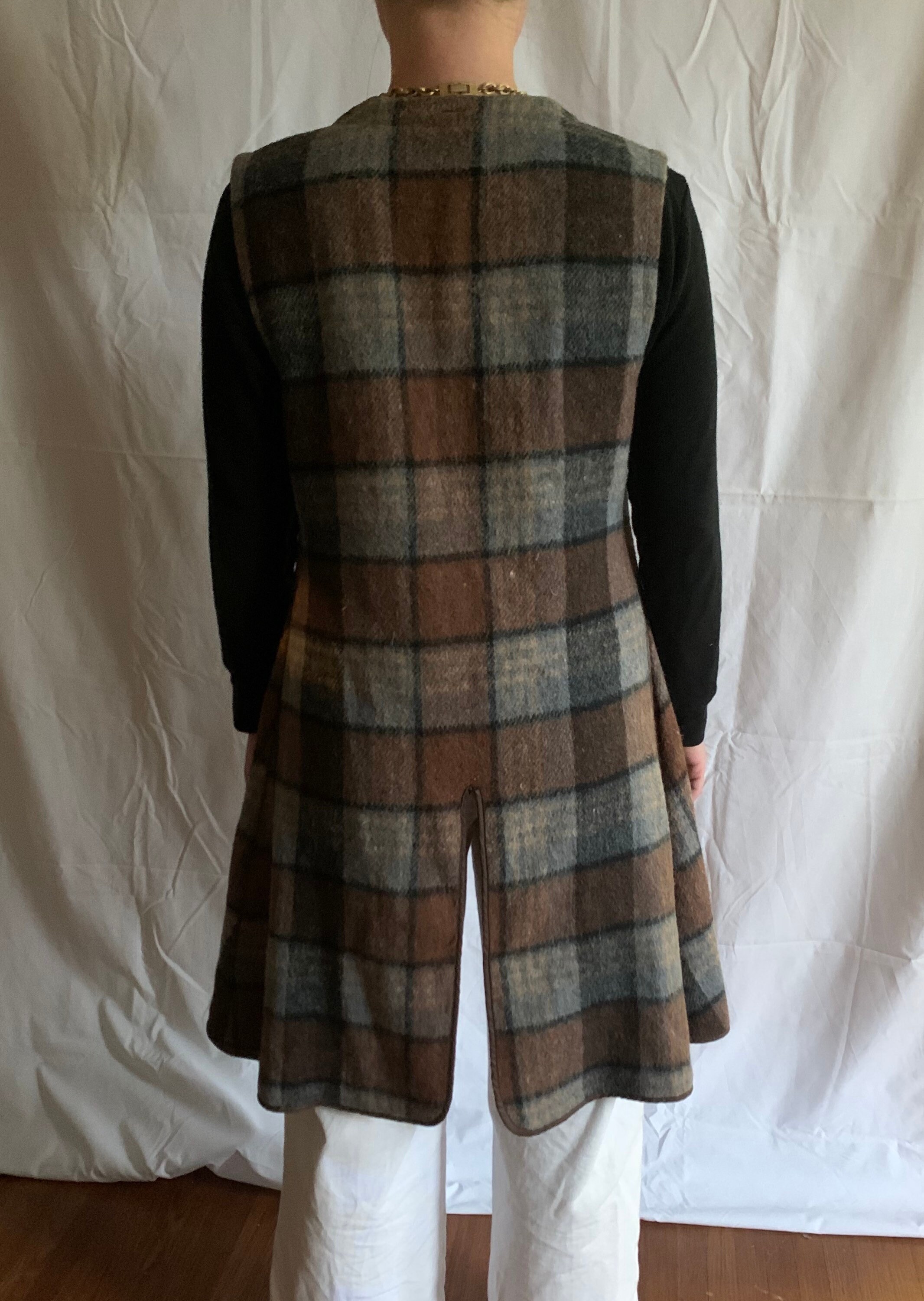 Buy Vintage Plaid Wool Coat Lining // Fall Winter Long Layer Vest ...