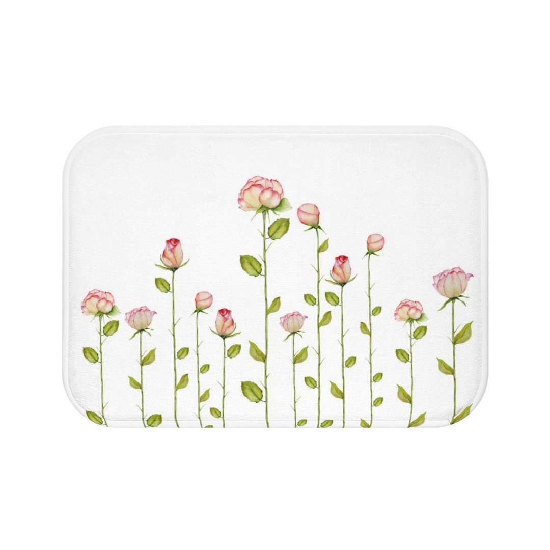 Pink Rose Bath Mat, Floral Bath Mat, Minimalist Bathroom Decor, Blush ...