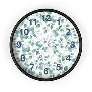 Clock With Numbers Blue Leaves Wall Clock Modern Wall Clock - Etsy