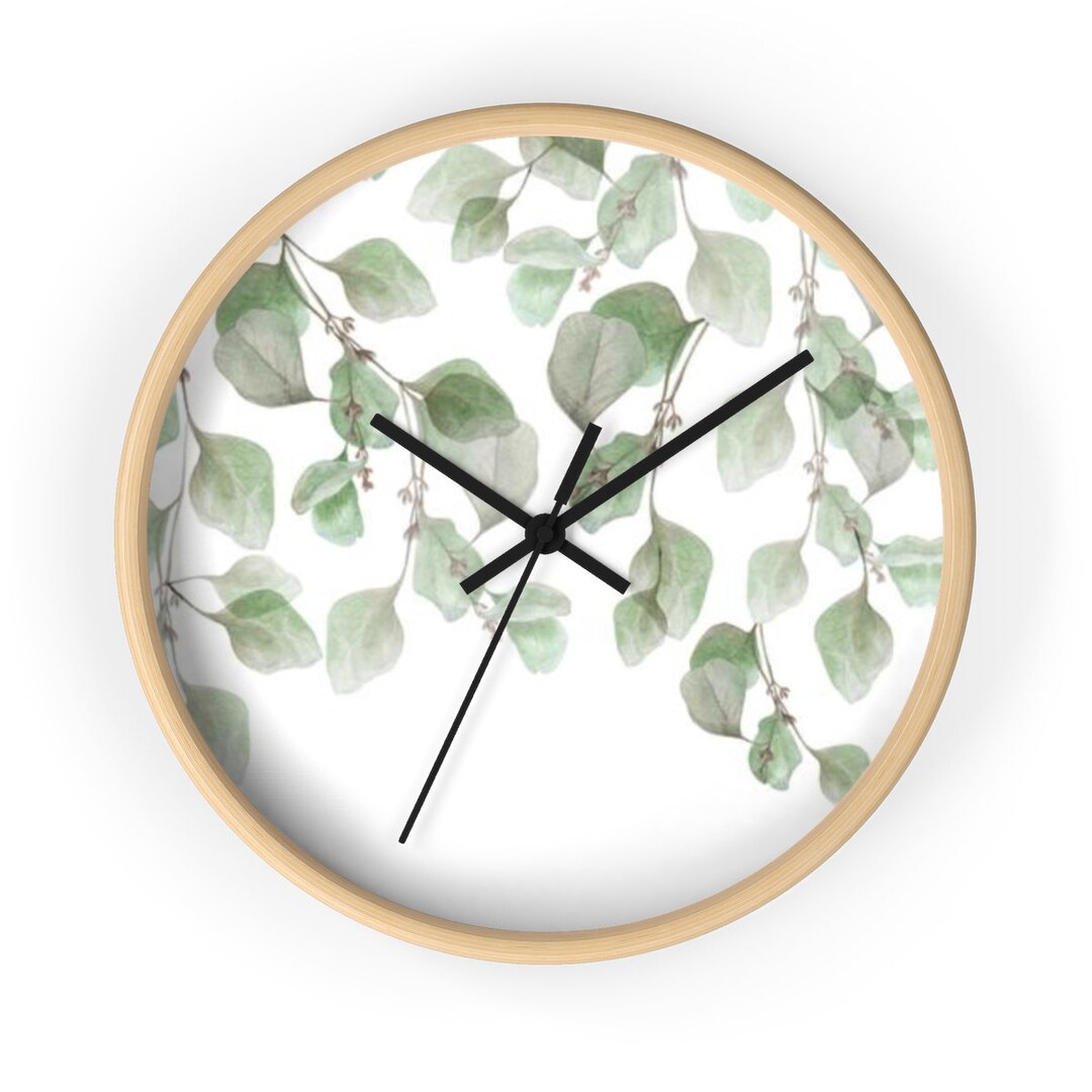 Modern Wall Clock, Kitchen Clock, Green Leaves Wall Clock, Minimalist ...