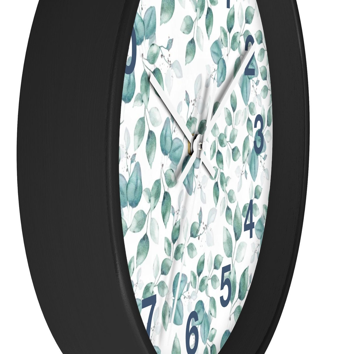 Clock with Numbers Blue Leaves Wall Clock Modern Wall Clock | Etsy