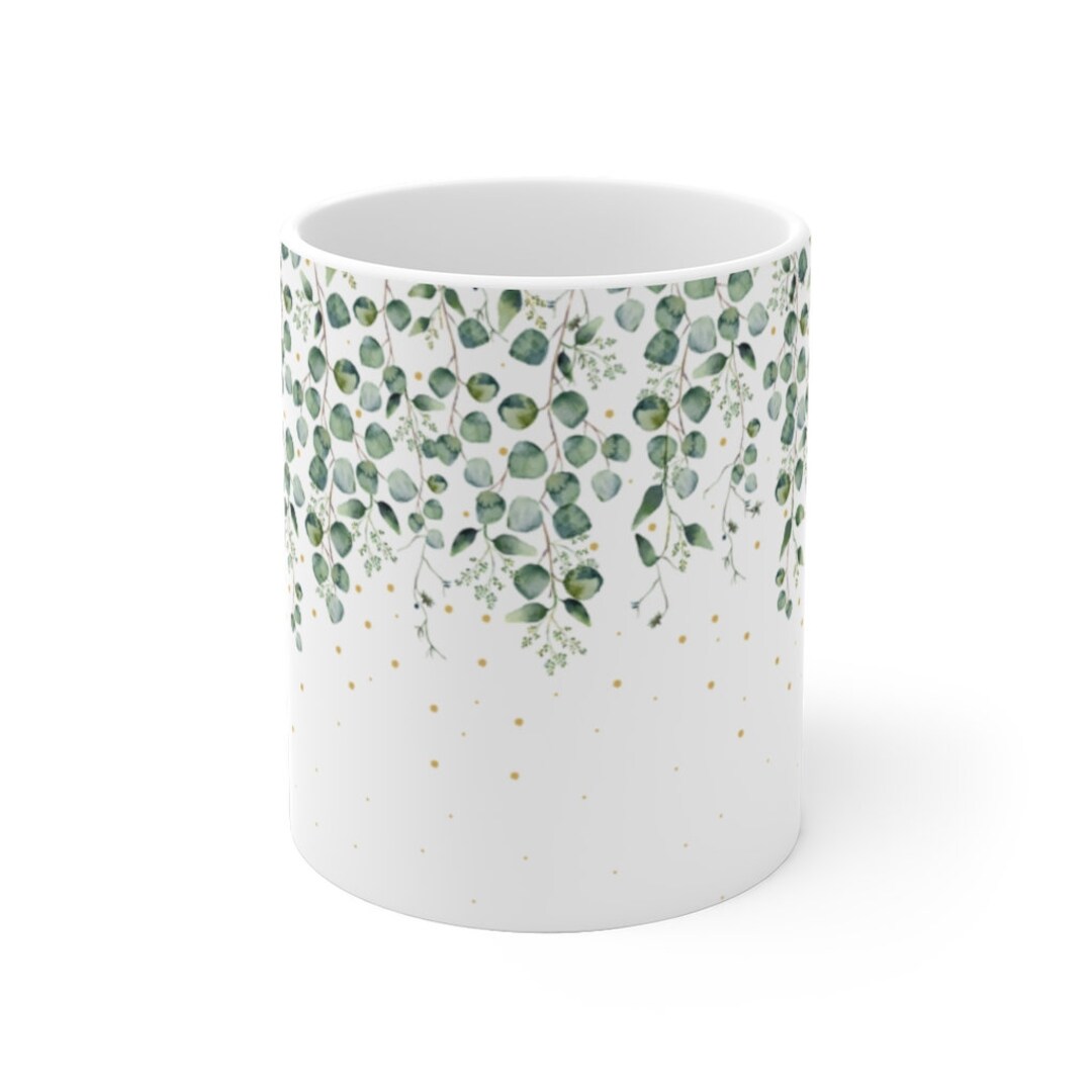 Coffee Ceramic Mug, Green Decorative Mug, Large Leaf Mug, Botanical Mug ...
