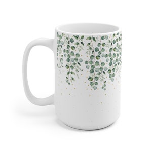 Coffee Ceramic Mug, Green Decorative Mug, Large Leaf Mug, Botanical Mug ...