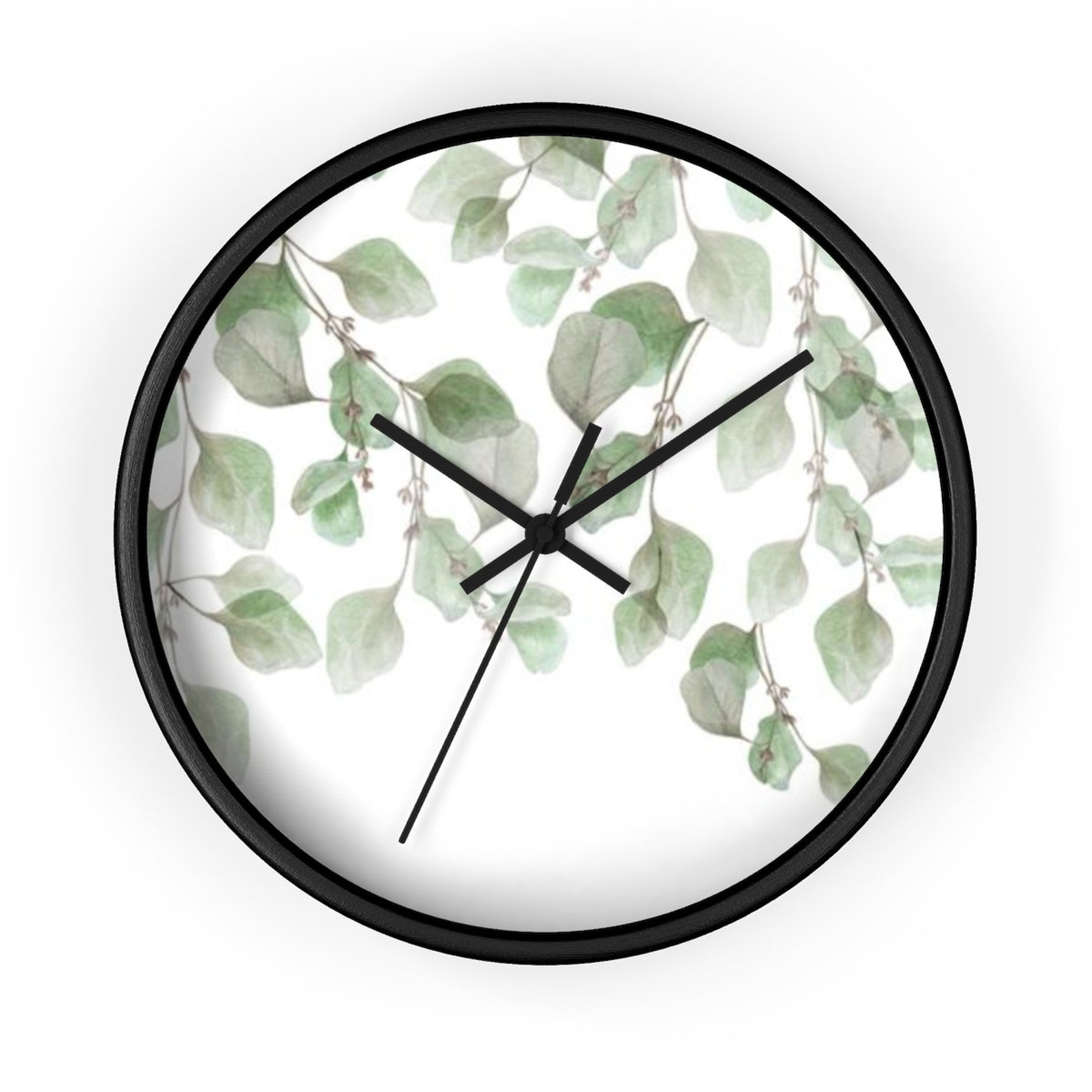 Modern Wall Clock Kitchen Clock Green Leaves Wall Clock | Etsy