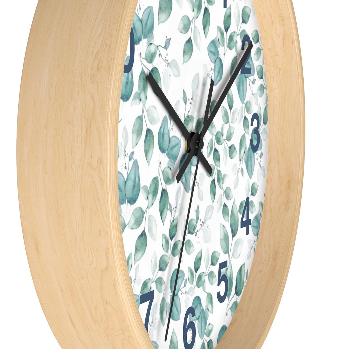Clock with Numbers Blue Leaves Wall Clock Modern Wall Clock | Etsy