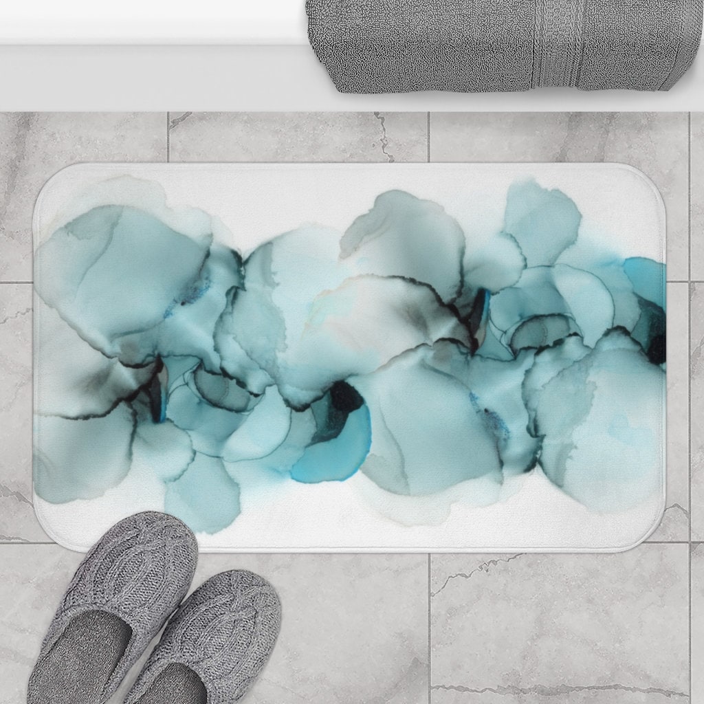 Watercolor Blue Bath Mat Light Blue Bath Rug Coastal Blue - Etsy