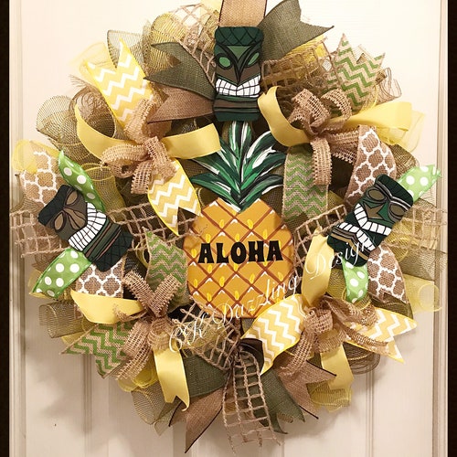 Hawaiian Aloha Deco Mesh Wreath/aloha Wreath/summer | Etsy