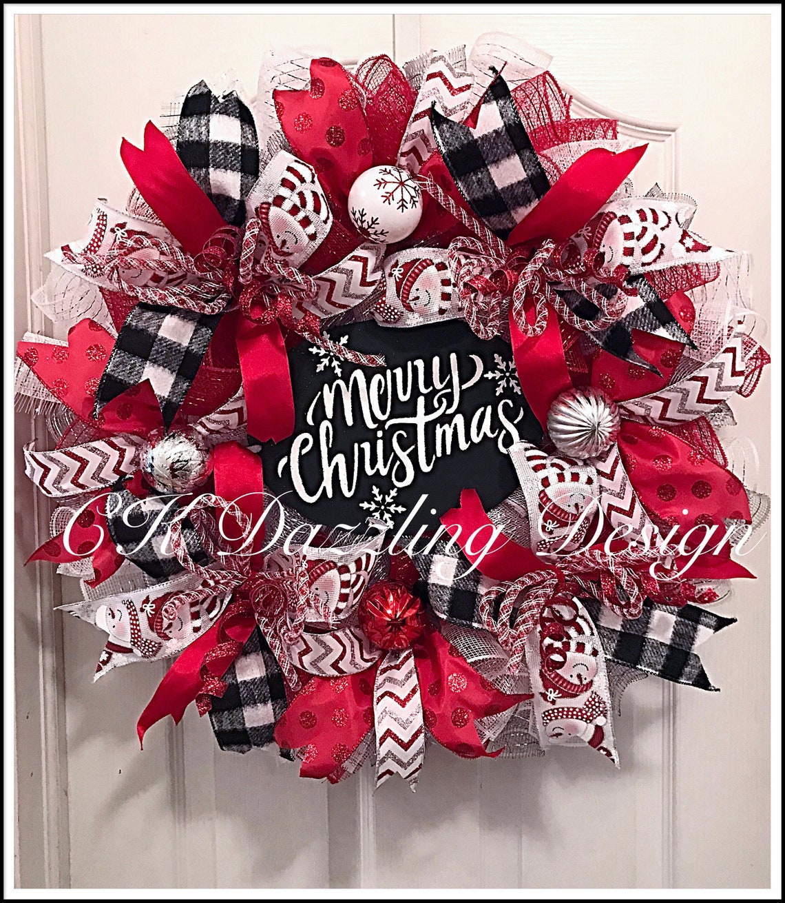 Merry Christmas Buffalo Plaid Snowman Deco Mesh Wreath Snowman Etsy