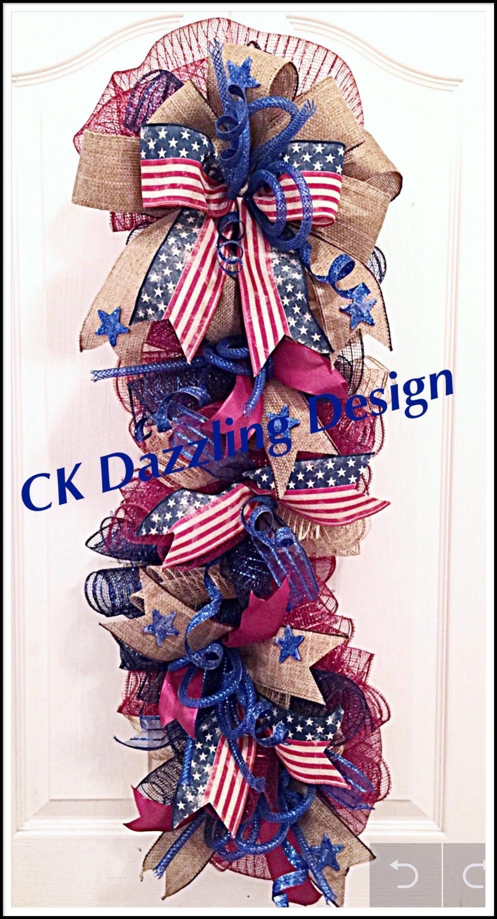28" Americana Patriotic Deco Mesh Swag/4th of July Swag/burgundy, Navy ...
