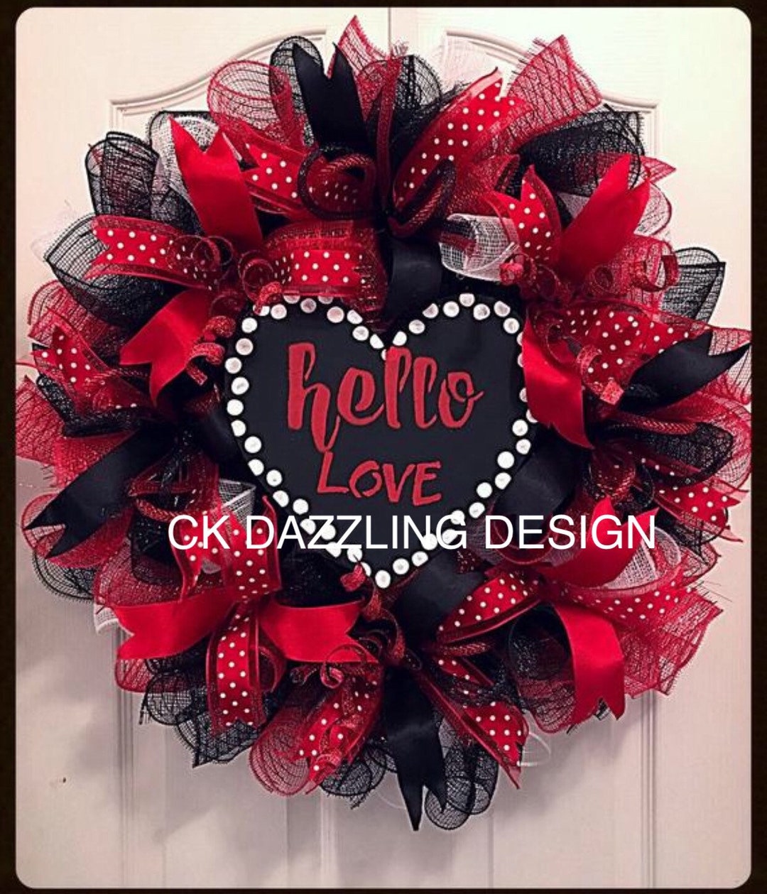 Valentine Hello Love Deco Mesh Wreath/valentine Wreath/red and Black ...
