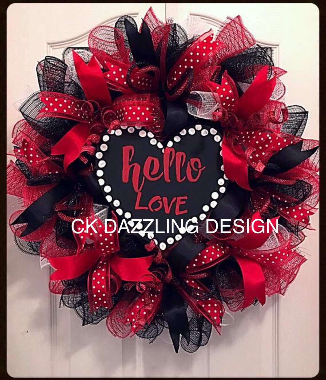 Valentine Hello Love Deco Mesh Wreath/valentine Wreath/red and Black ...