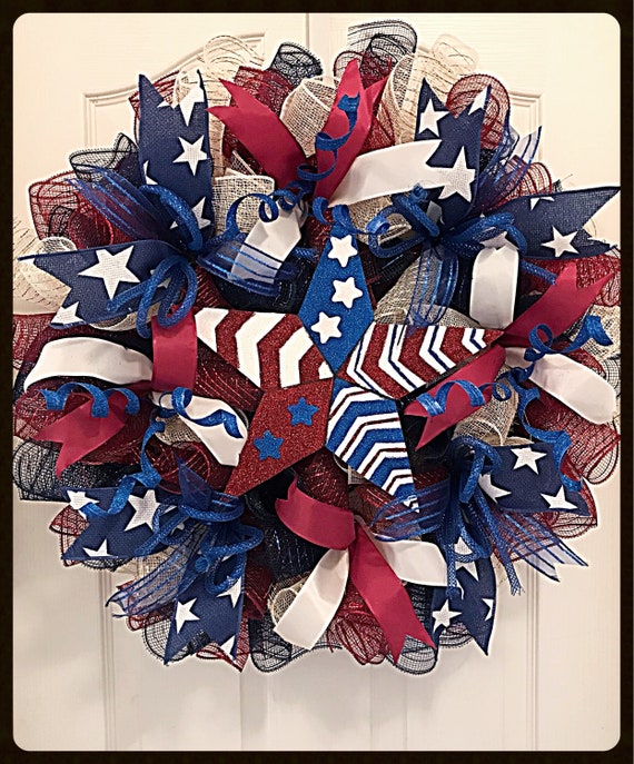 Patriotic Americana Star Deco Mesh Wreath/4th of July | Etsy