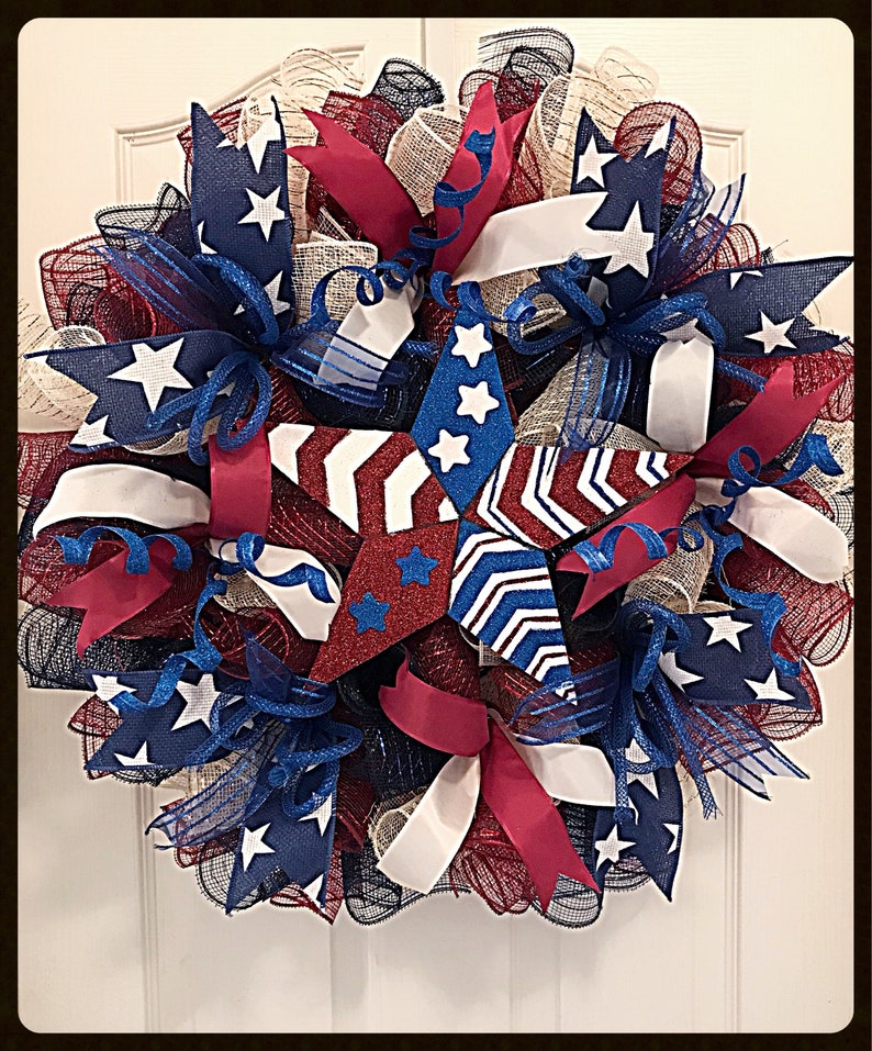 Patriotic Americana Star Deco Mesh Wreath/4th of July | Etsy