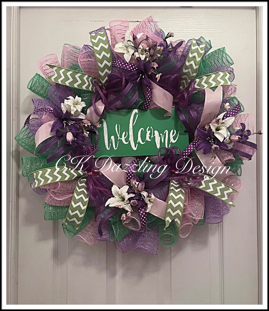 Welcome Spring Lavender and Lily Deco Mesh Wreath/ Welcome Wreath ...