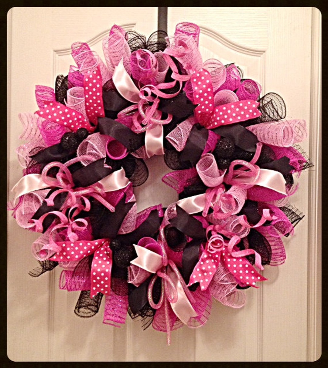 Pink Poke A Dot Deco Mesh Wreath/pink and Black - Etsy