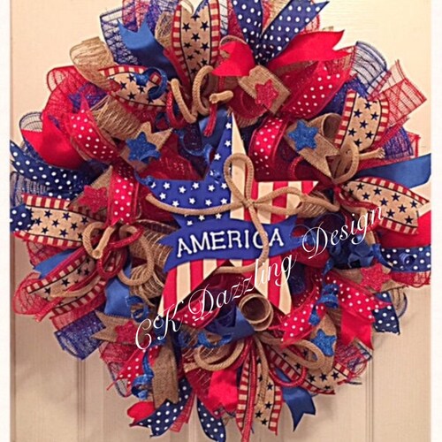 Patriotic and 4th of July Star Deco Mesh Wreath/patriotic - Etsy