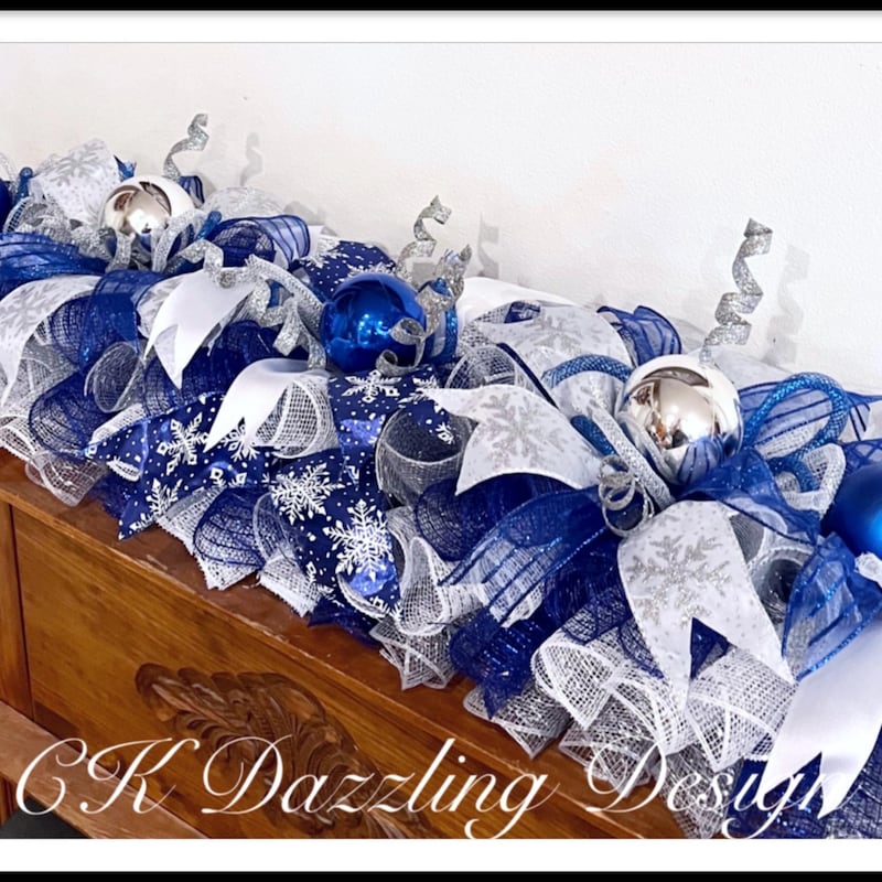 Silver Blue Swag Wreath - Etsy